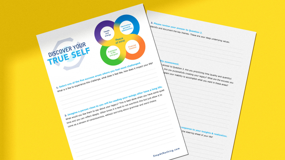 Discover Your True Self Worksheet • Stop At Nothing